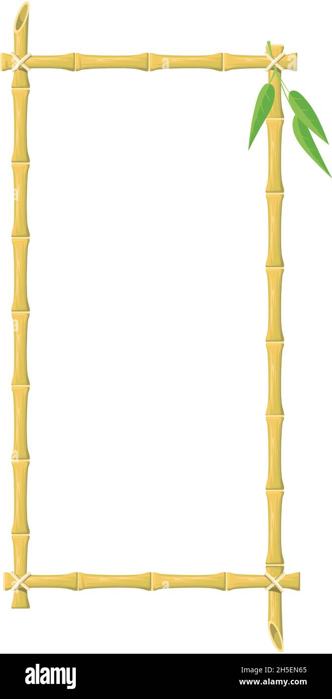 Bamboo frame with leaves. Asian brown sticked rectangle for design ...