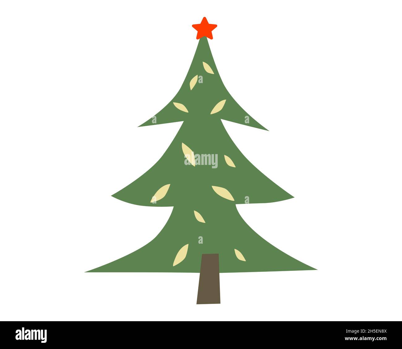 Christmas tree with decorative star, ornaments. Vector retro, vintage ...