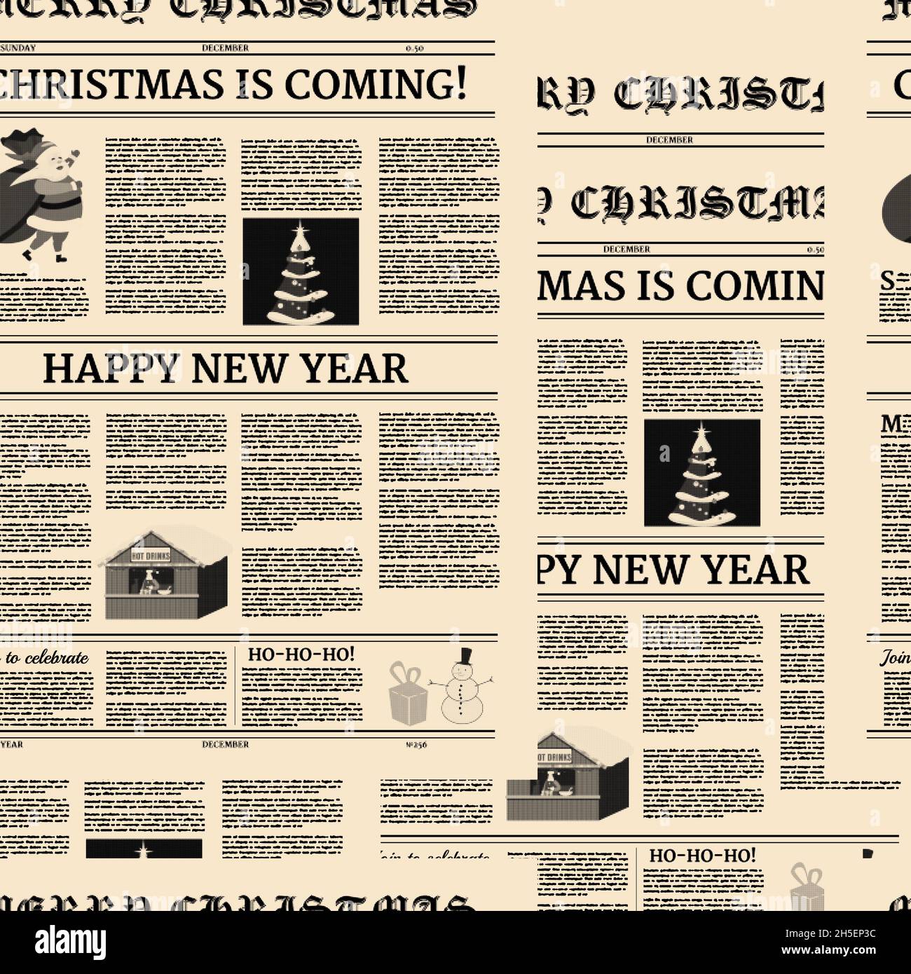 Christmas newspaper Seamless background pattern. Old paper retro style ...
