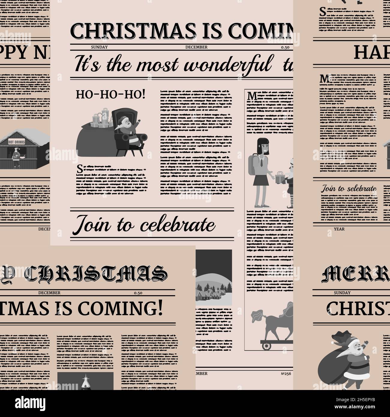 Christmas newspaper Seamless background pattern. Old paper retro style ...