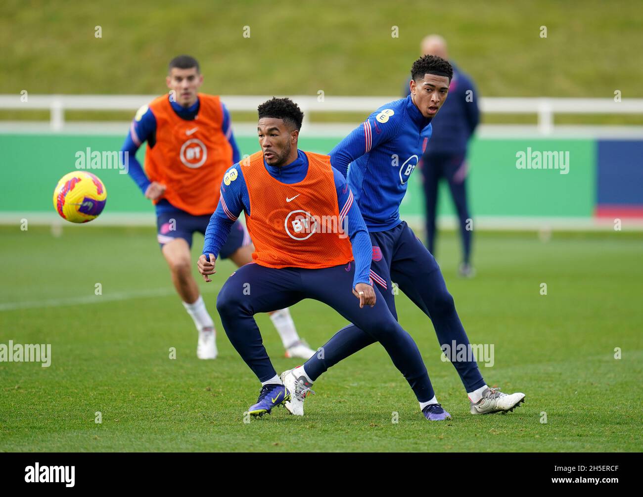 England's Reece James and Jude Bellingham during a training session at ...