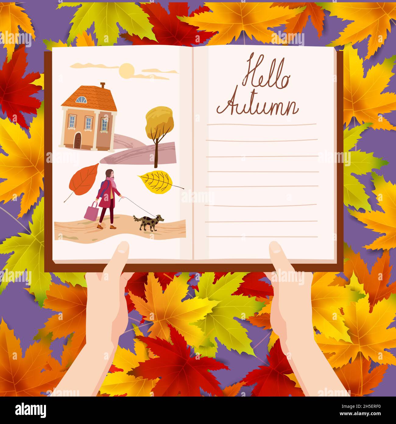 Open Autumn Daily Diary notepad, list schedule, goals, to do, acorn ...