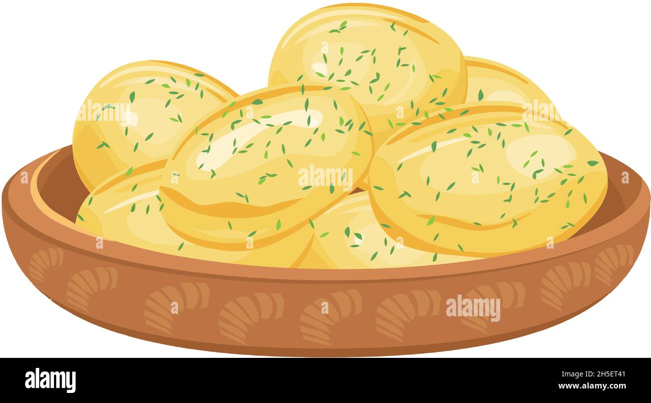 Boiled potatoes on plate. Bowl potato, vegan dishes, cooked products ...