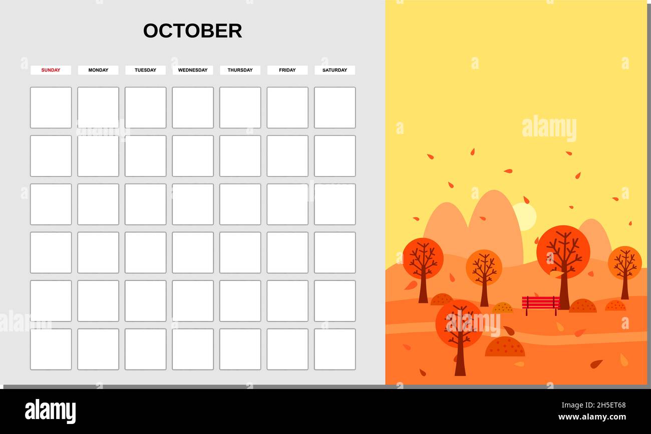 Calendar Planner October month. Minimalistic landscape natural ...