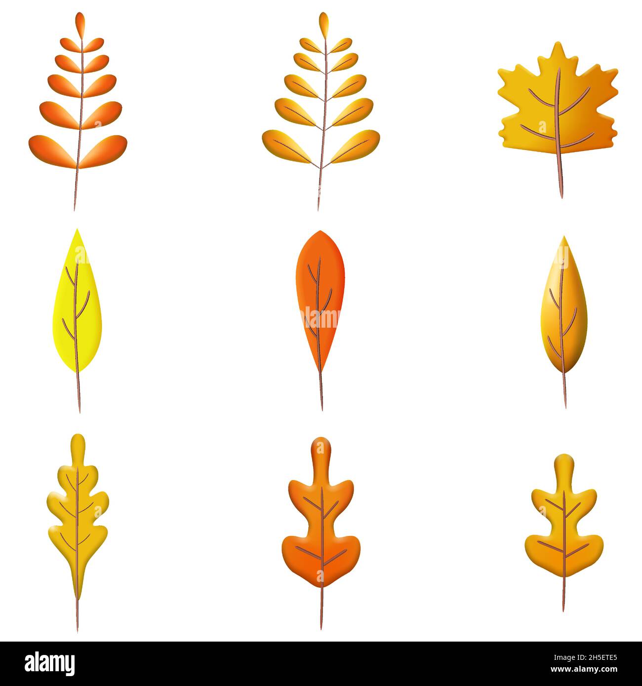 Set Autumn leaves 3D. Fall leaf, minimal 3d render, plasticine, vector ...