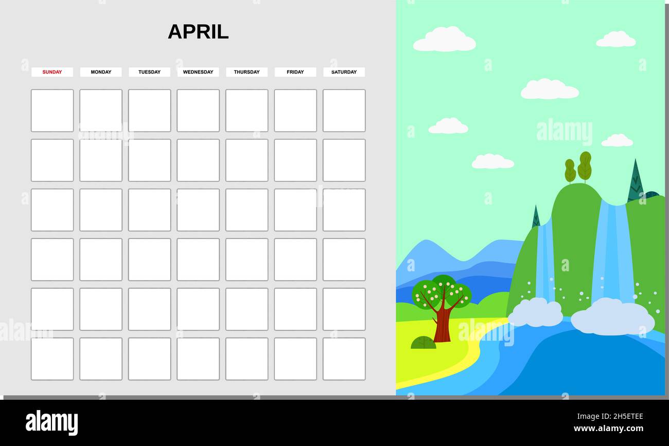 Calendar Planner April month. Minimalistic landscape natural ...