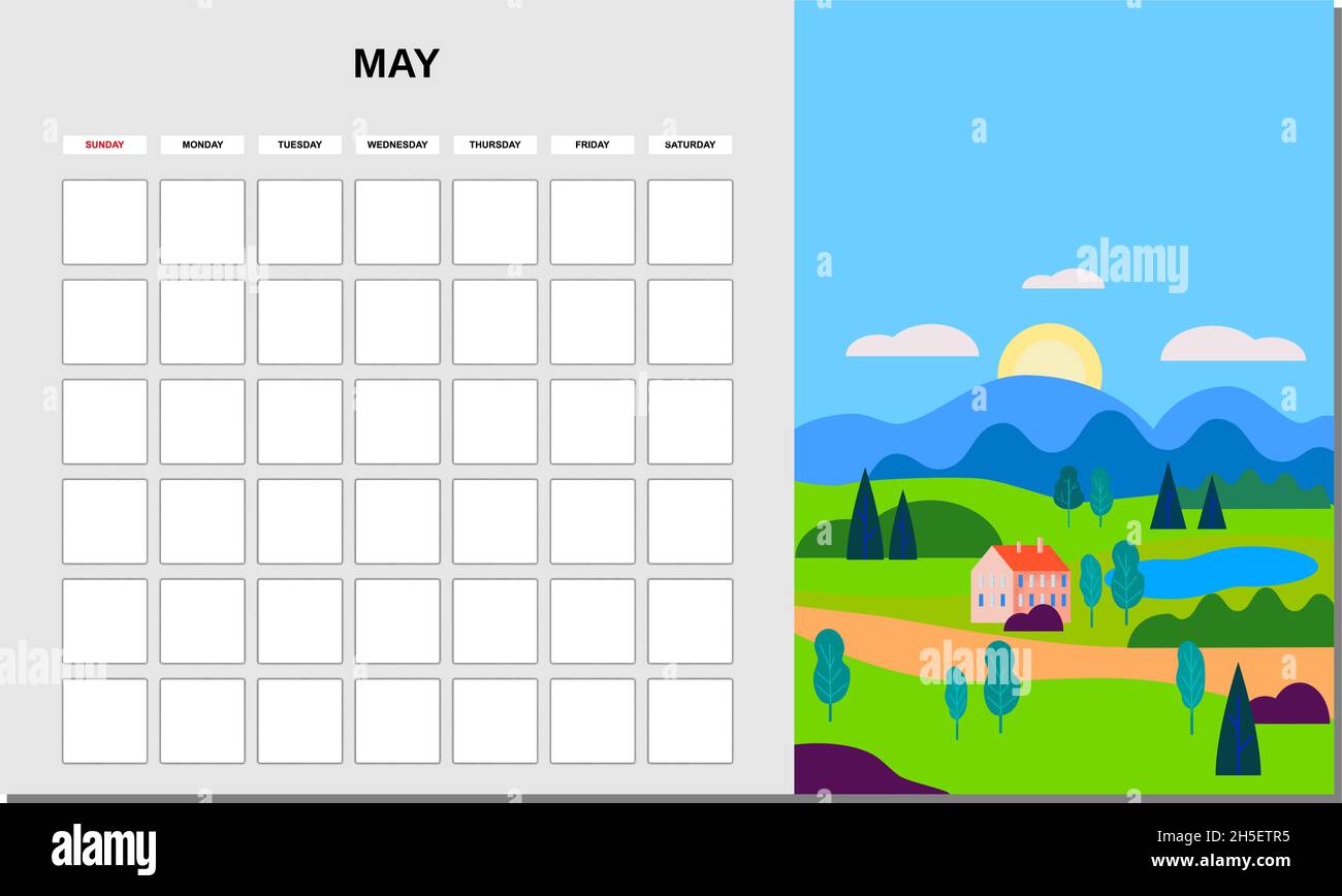 Calendar Planner May month. Minimalistic landscape natural backgrounds ...