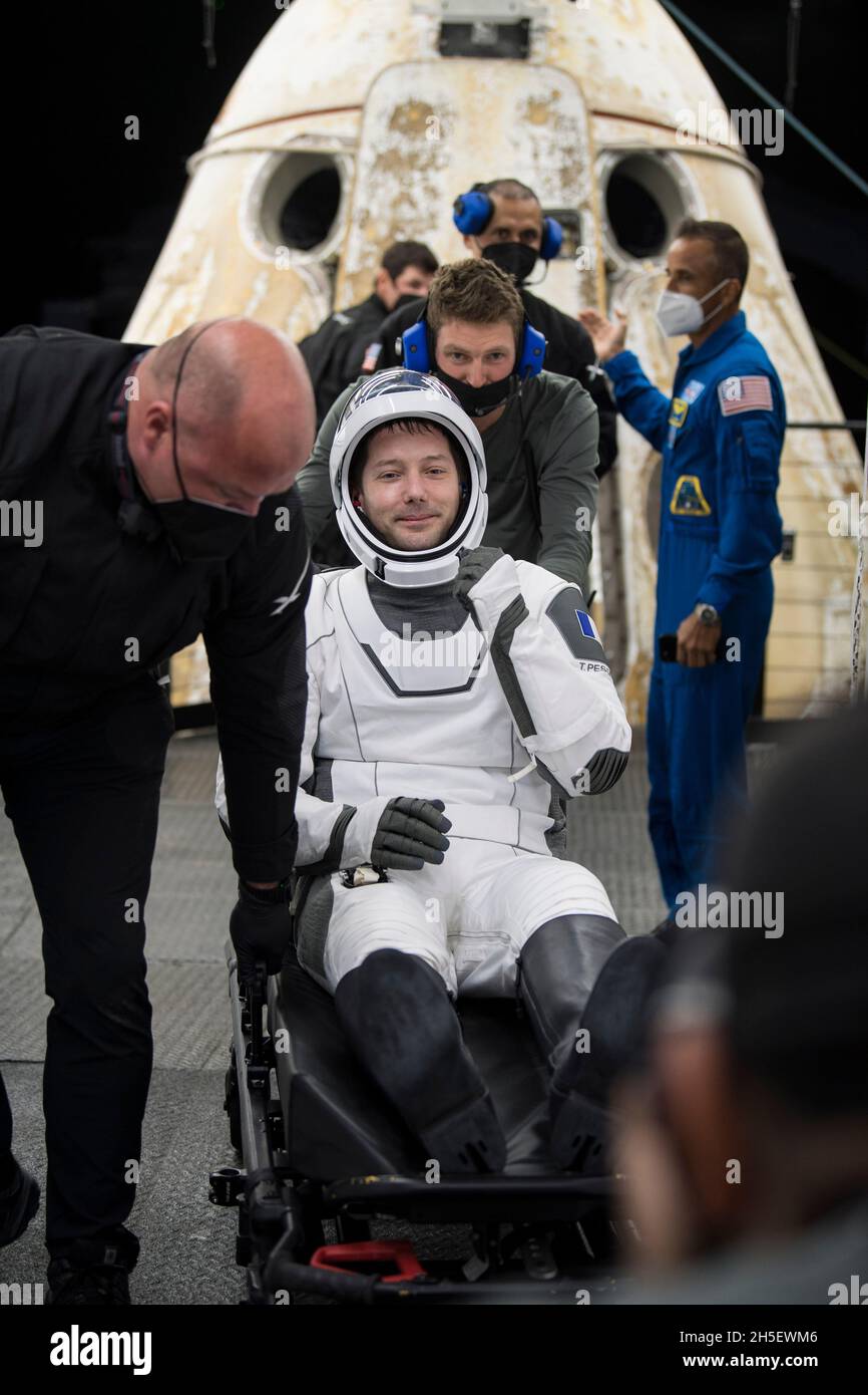 ESA (European Space Agency) astronaut Thomas Pesquet is seen after ...