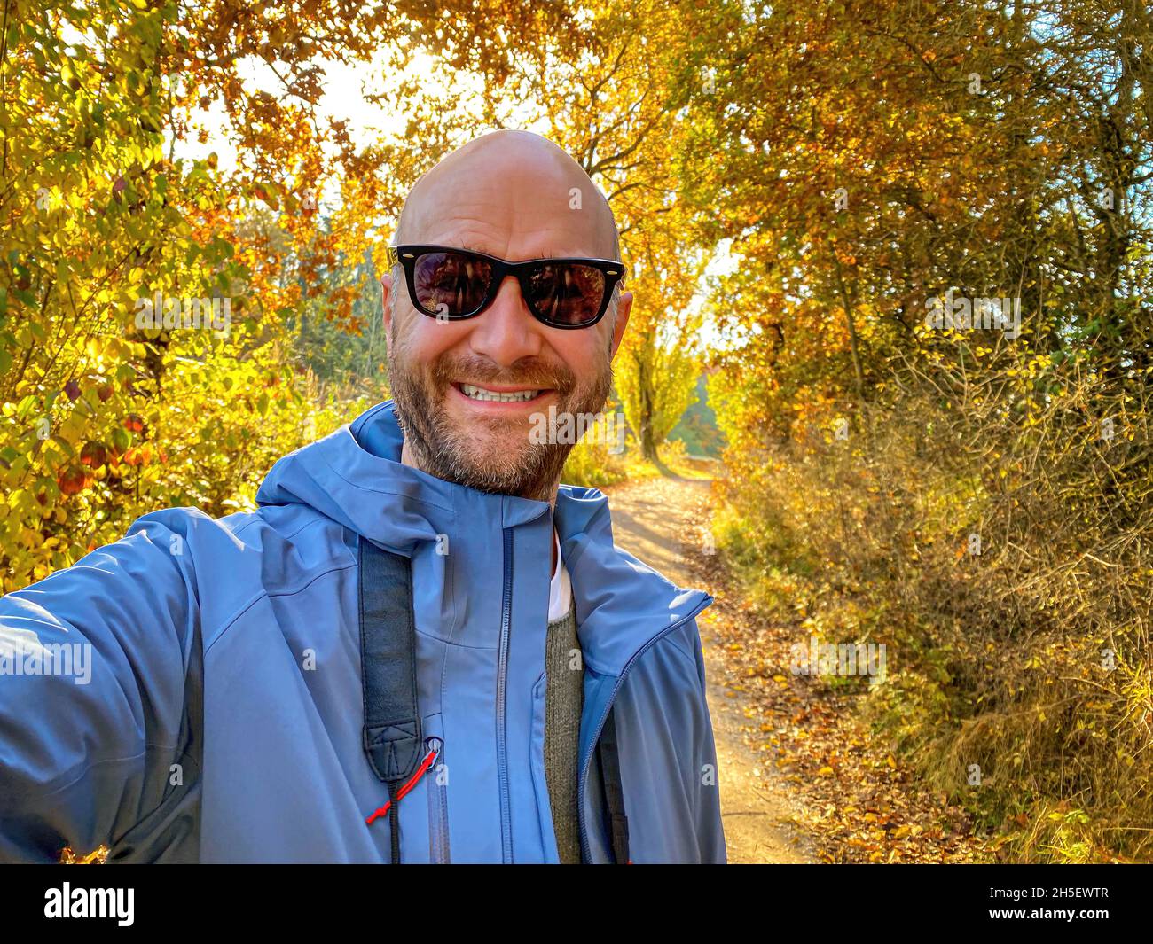 Man walk at the Autumn forest Stock Photo - Alamy
