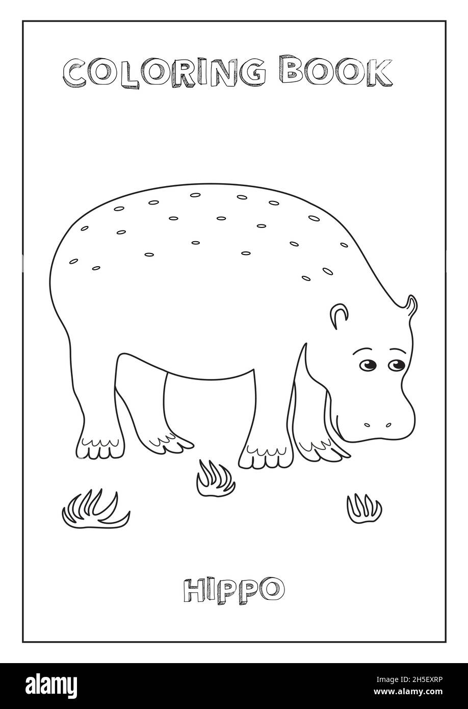 Kids Coloring book Hippo. Ready to print, suitable format paper A4 ...
