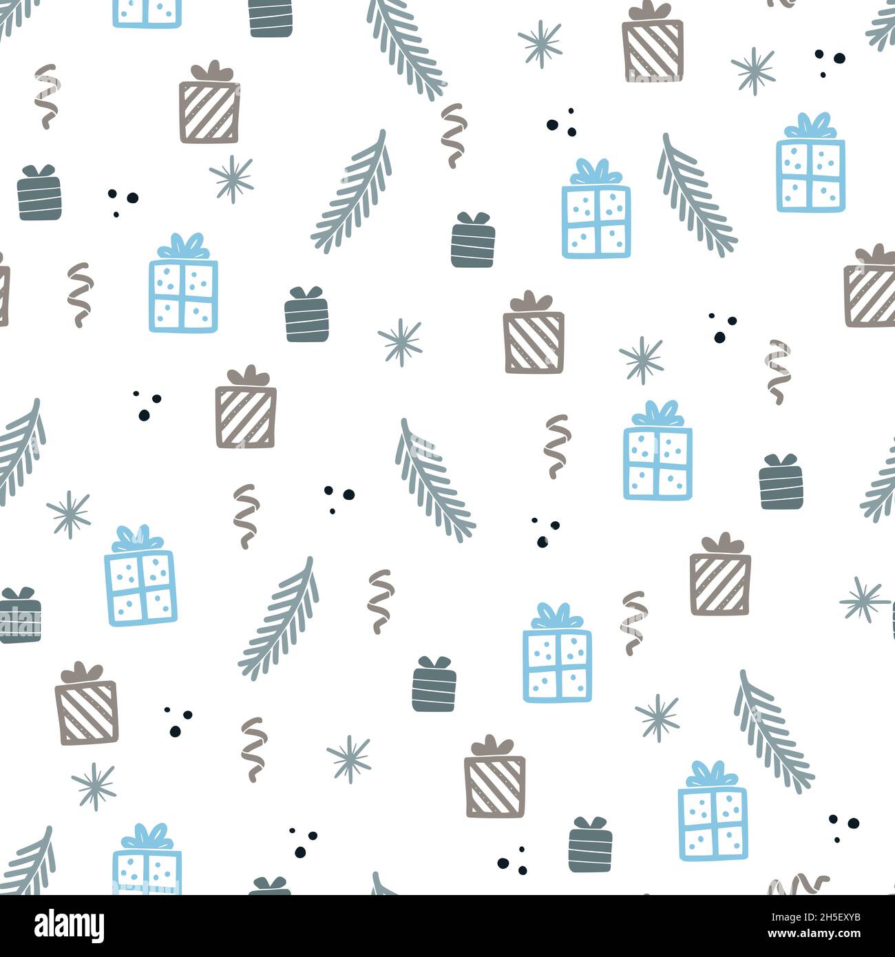 Christmas gift box seamless pattern. Hand drawn doodle style winter christmas pattern. Vector ...