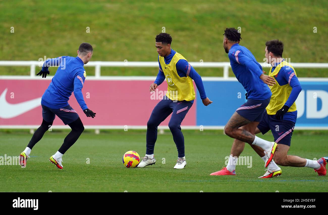 England's Phil Foden and Jude Bellingham during a training session at ...