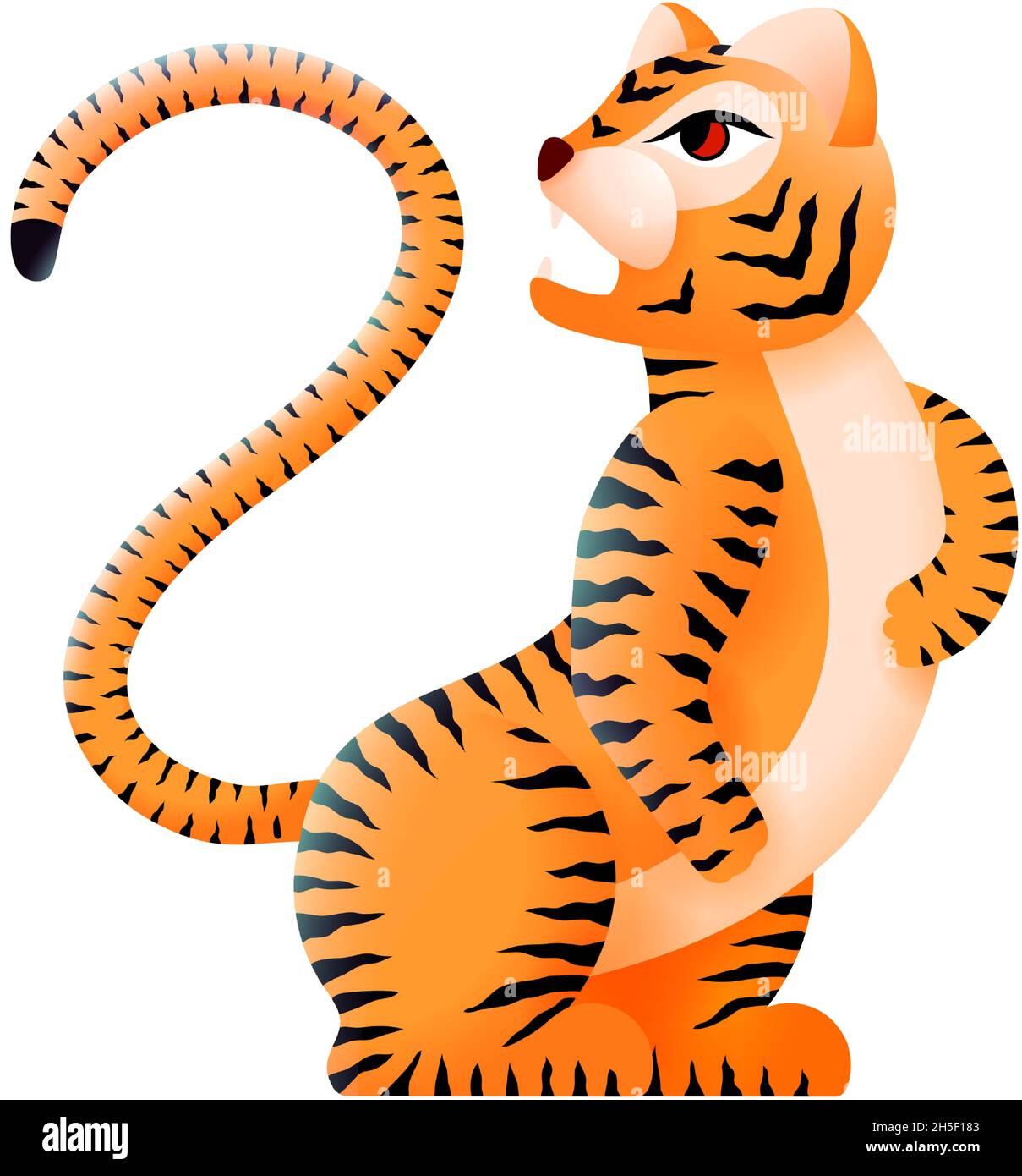 Cartoon tiger. Asian big cat in traditional decorative style. Year ...