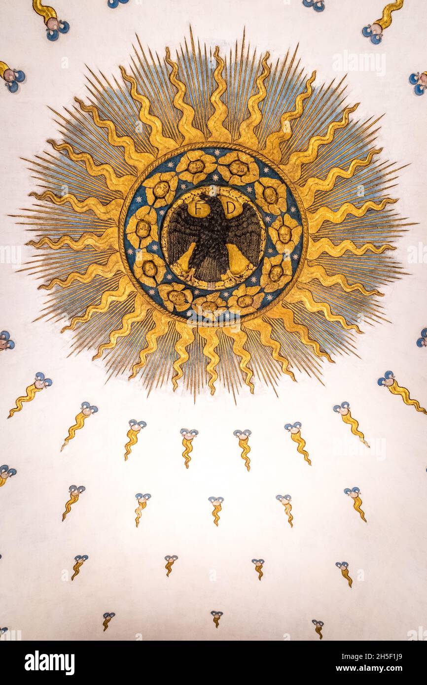 Coat of Arm of Duke Federico da Montefeltro with black eagle and gold ...