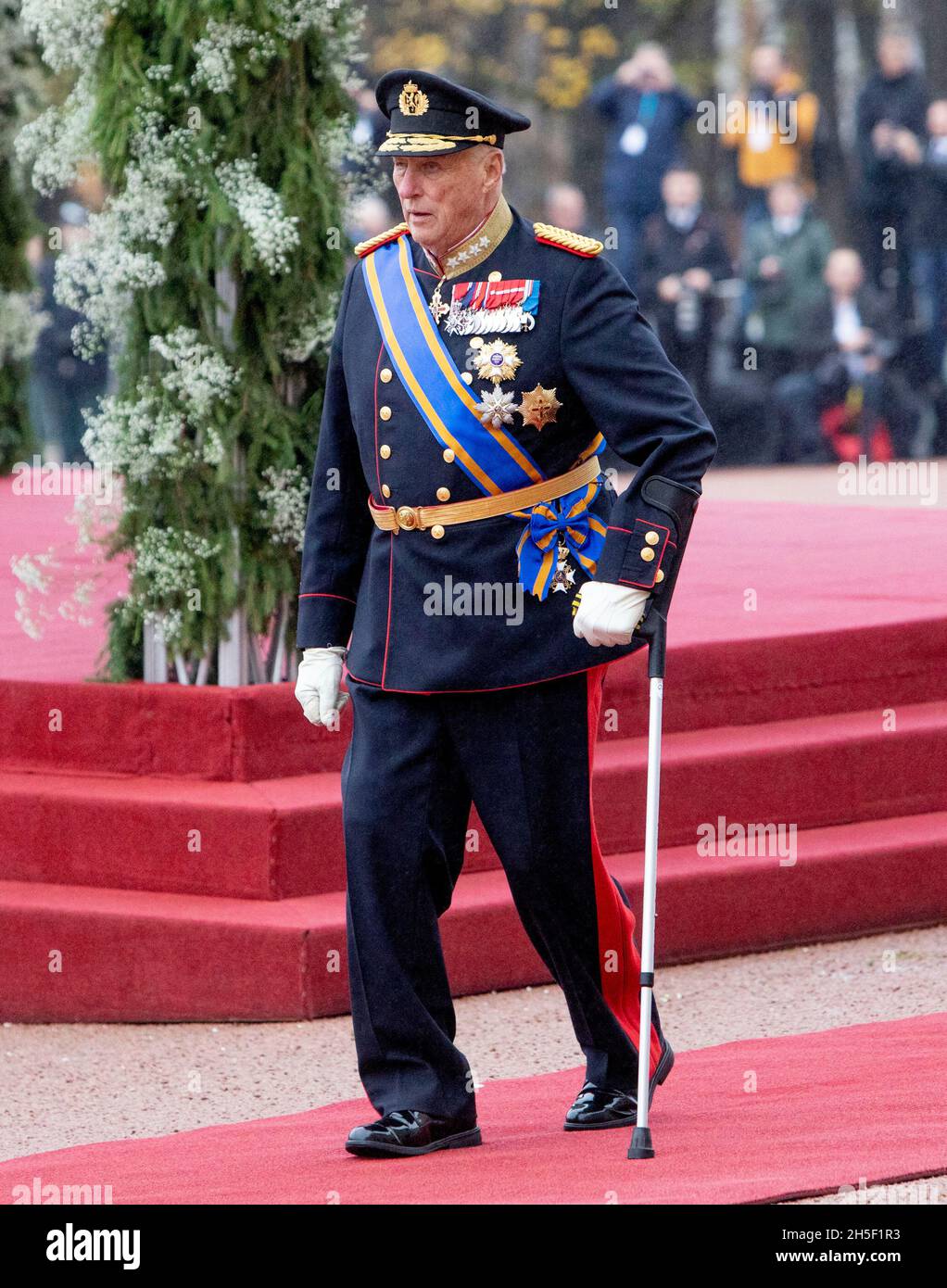 King Harald V of Norway during the Welcome Ceremony at The Royal Palace ...