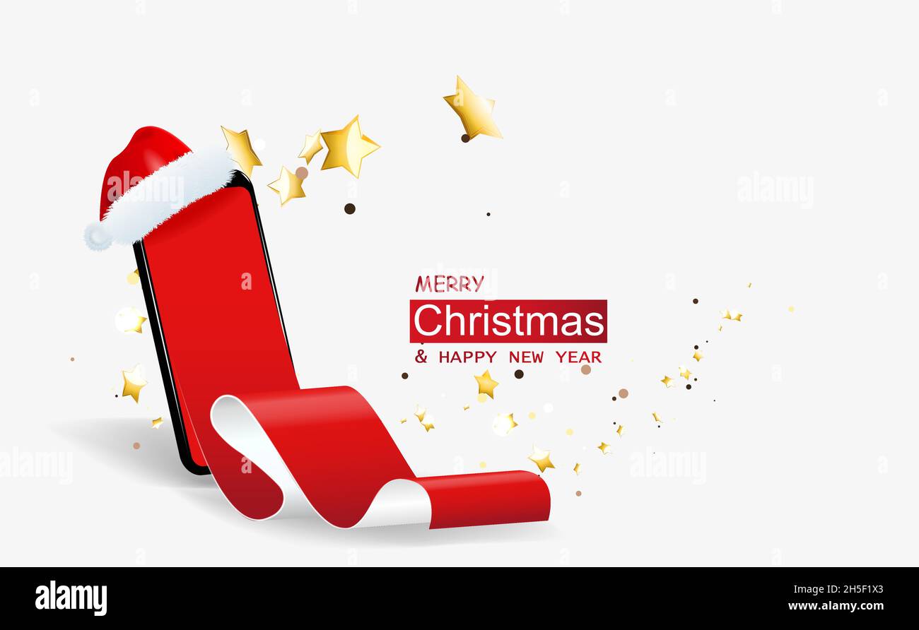 Christmas Creative concept. Realistic 3d design template mobile phone ...
