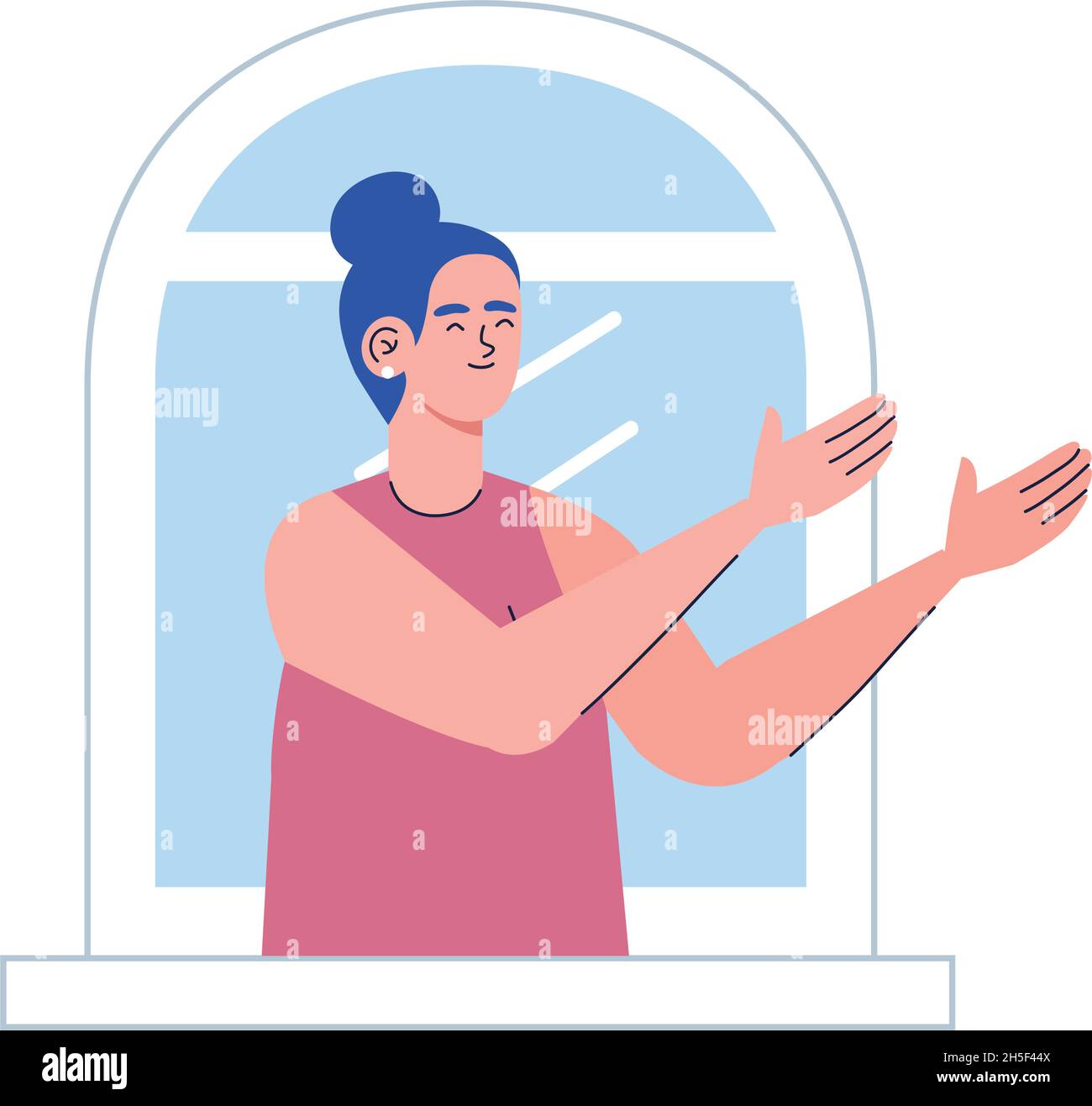 Happy woman open window Stock Vector Images - Alamy