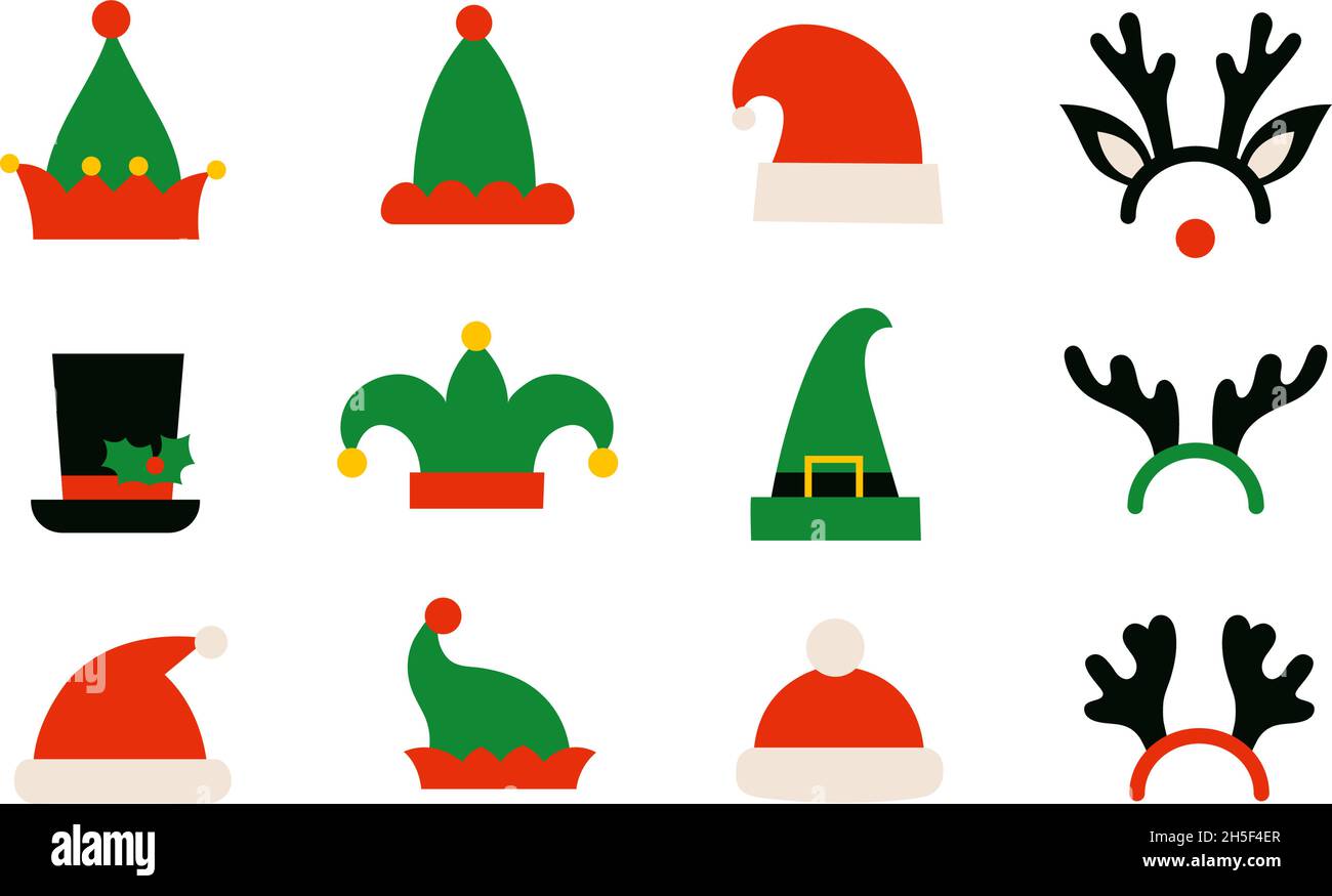 Christmas hats isolated illustrations. Red Santa Claus hat. Elves or ...