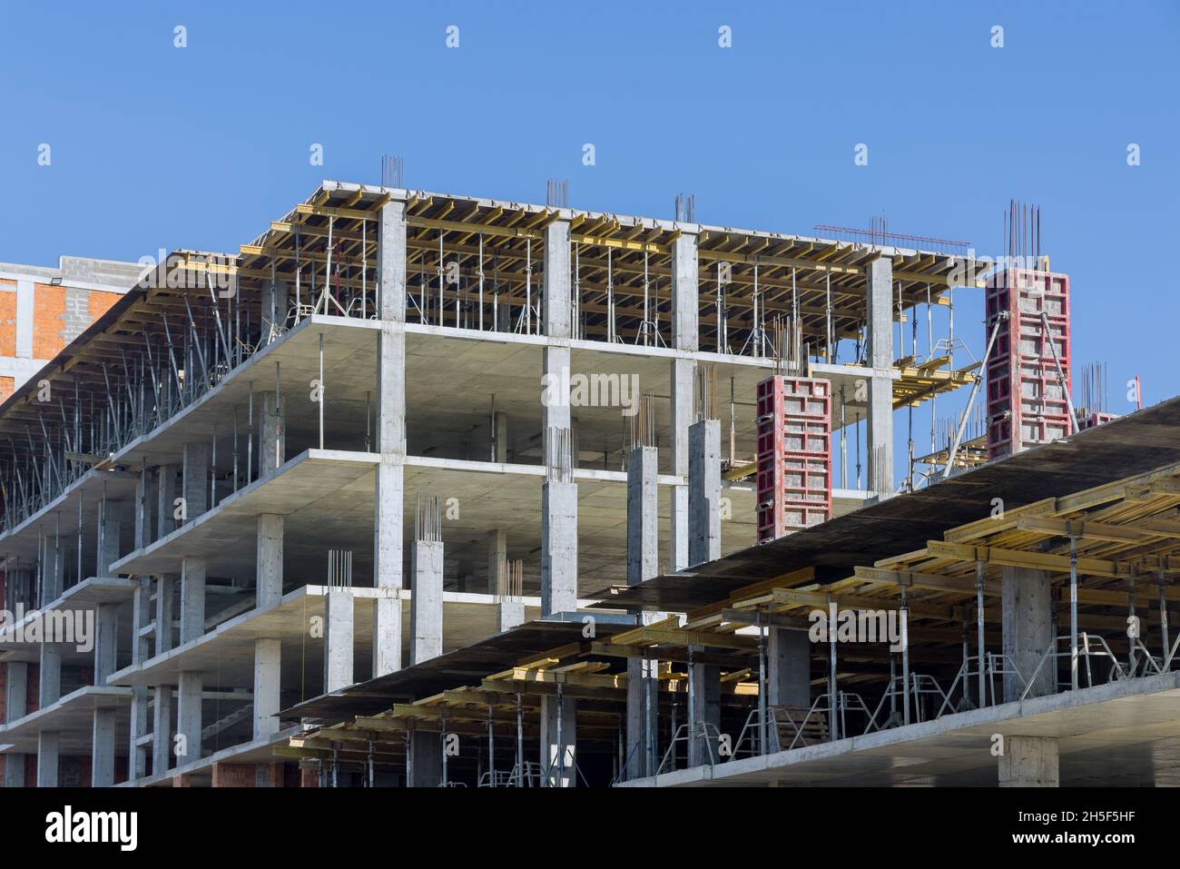 Aerial view high rise building under construction in assembling the ...