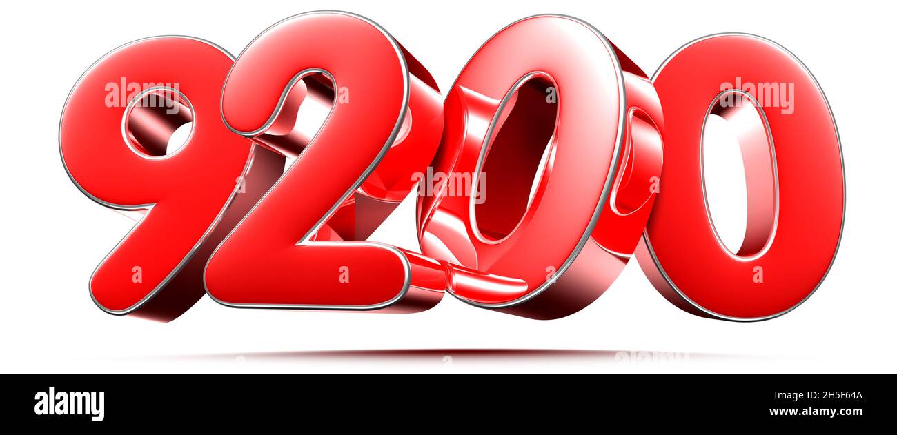 Rounded red numbers 9200 on white background 3D illustration with ...