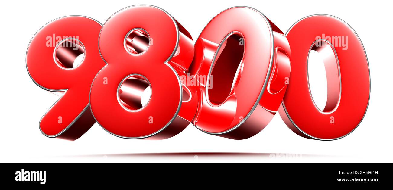 Rounded red numbers 9800 on white background 3D illustration with ...