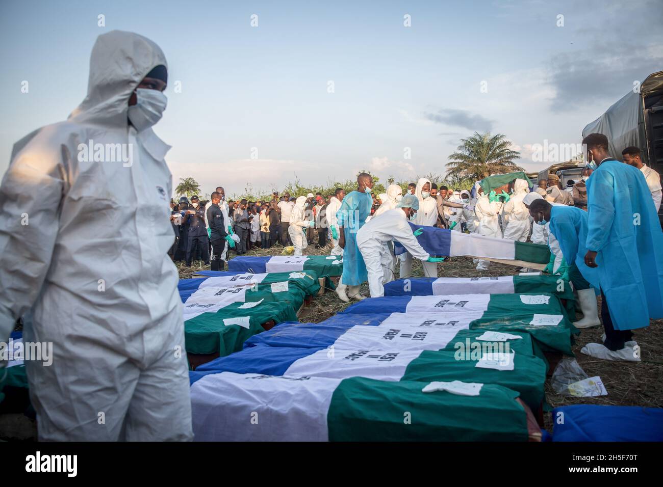 (EDITORS NOTE: Image depicts death) Coffins containing victims of the ...