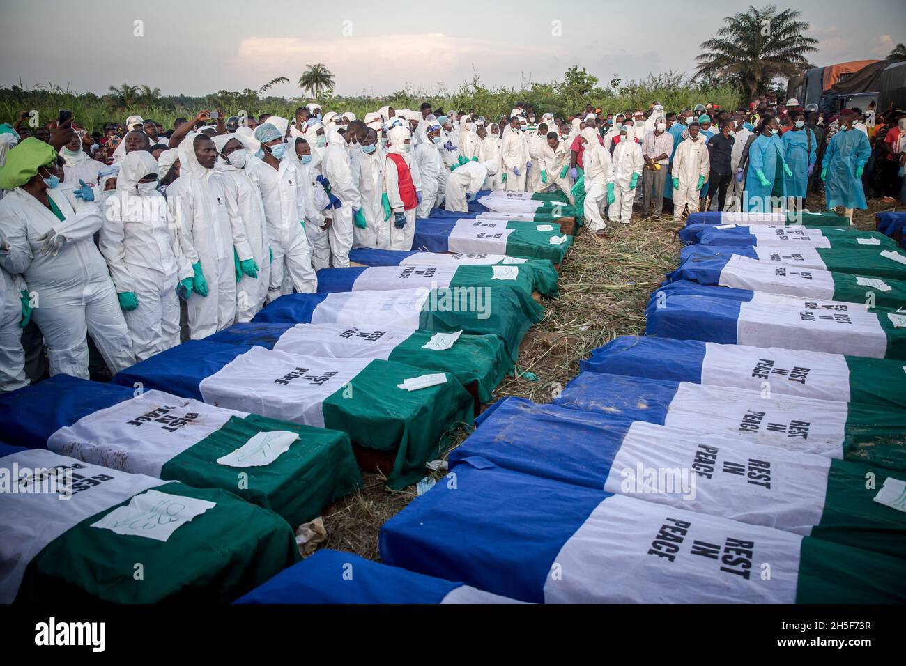 (EDITORS NOTE: Image depicts death) Coffins containing victims of the ...