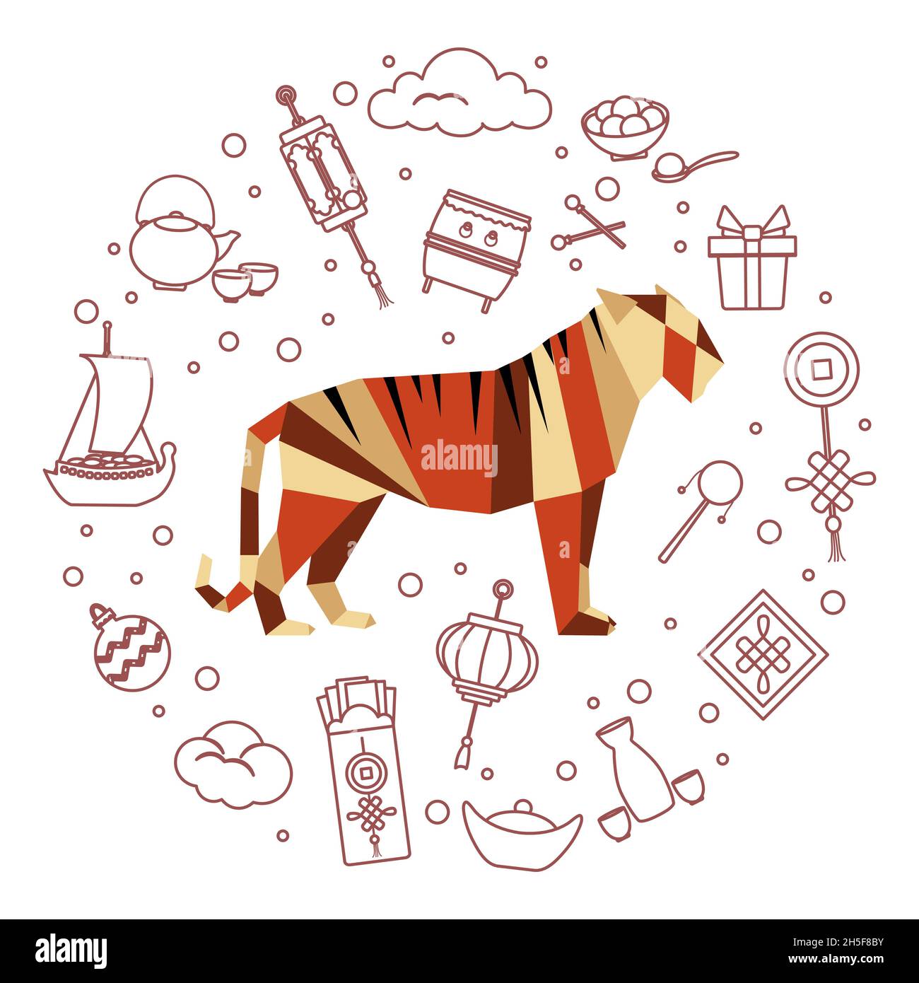 Happy new year Vector illustration Origami Tiger Annual animal zodiac ...