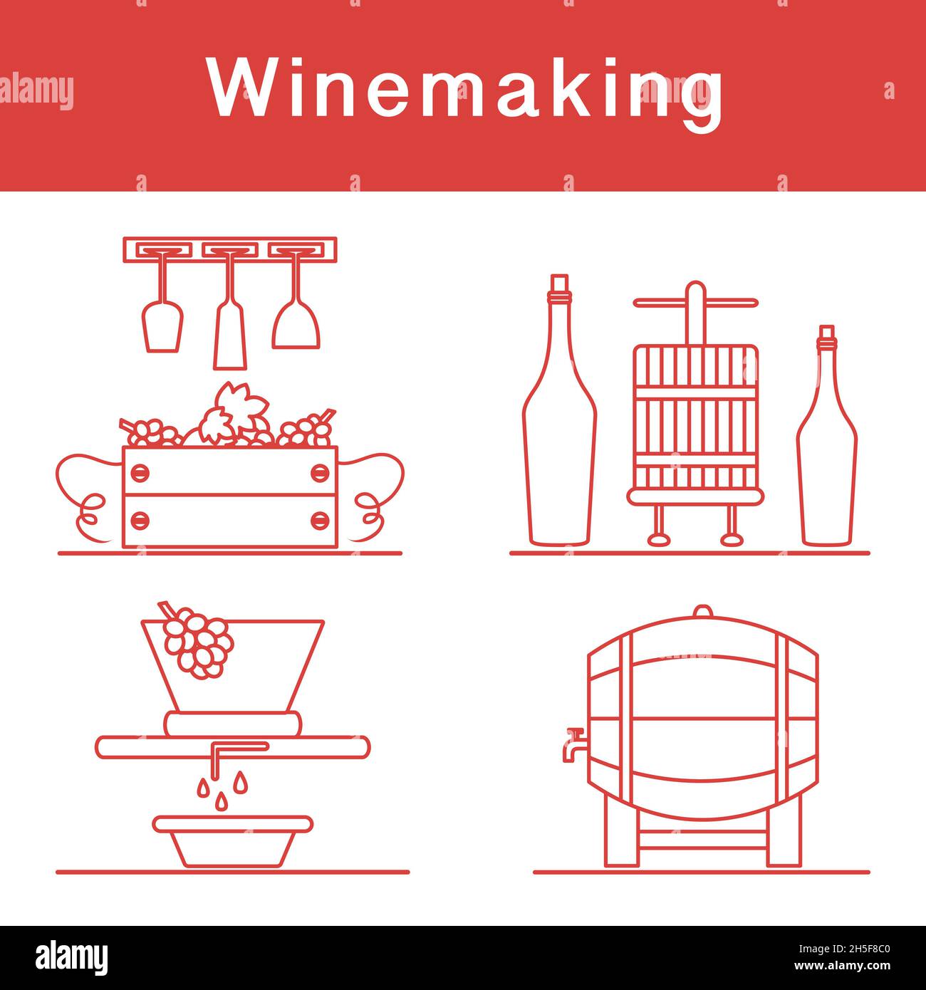 Vector illustration Winemaking Process. Crates full of grapes ...