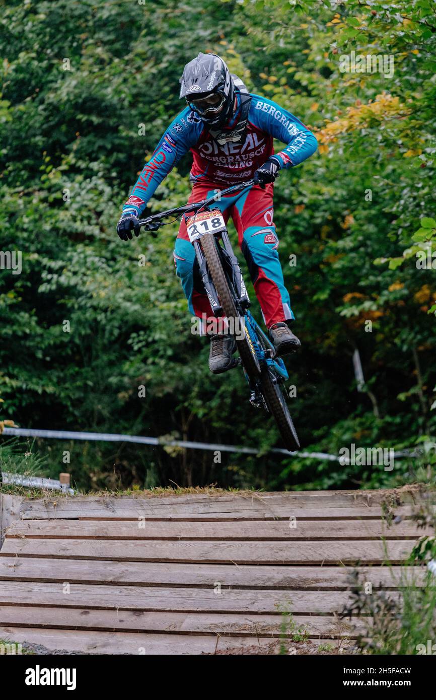 THALE, GERMANY - Sep 15, 2021: A trail biker during the Rosstrappen ...