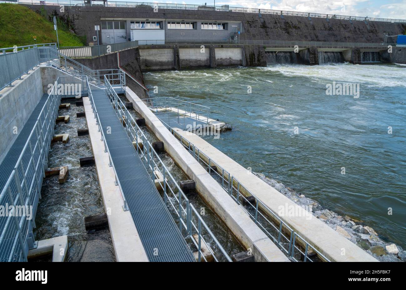 fish ladder for migration and spawning at river Stock Photo - Alamy