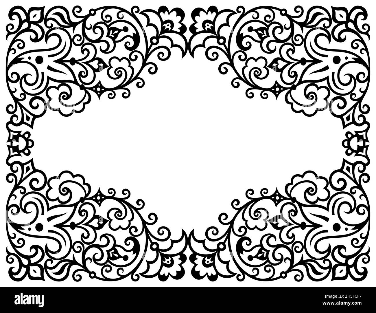 Floral hand drawn vector vintage border. Engraved nature elements and ...