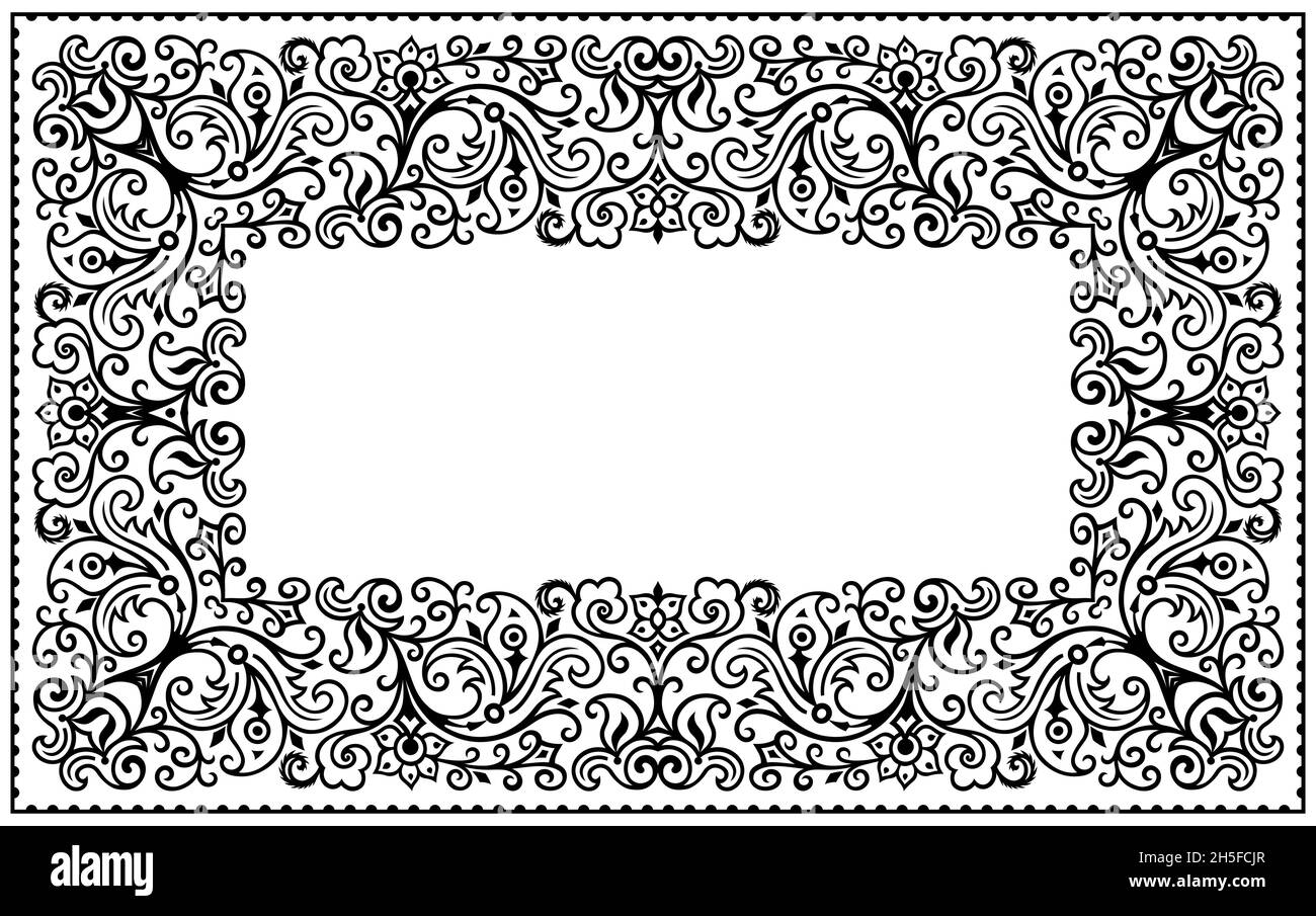 Floral hand drawn vector vintage border. Engraved nature elements and ...
