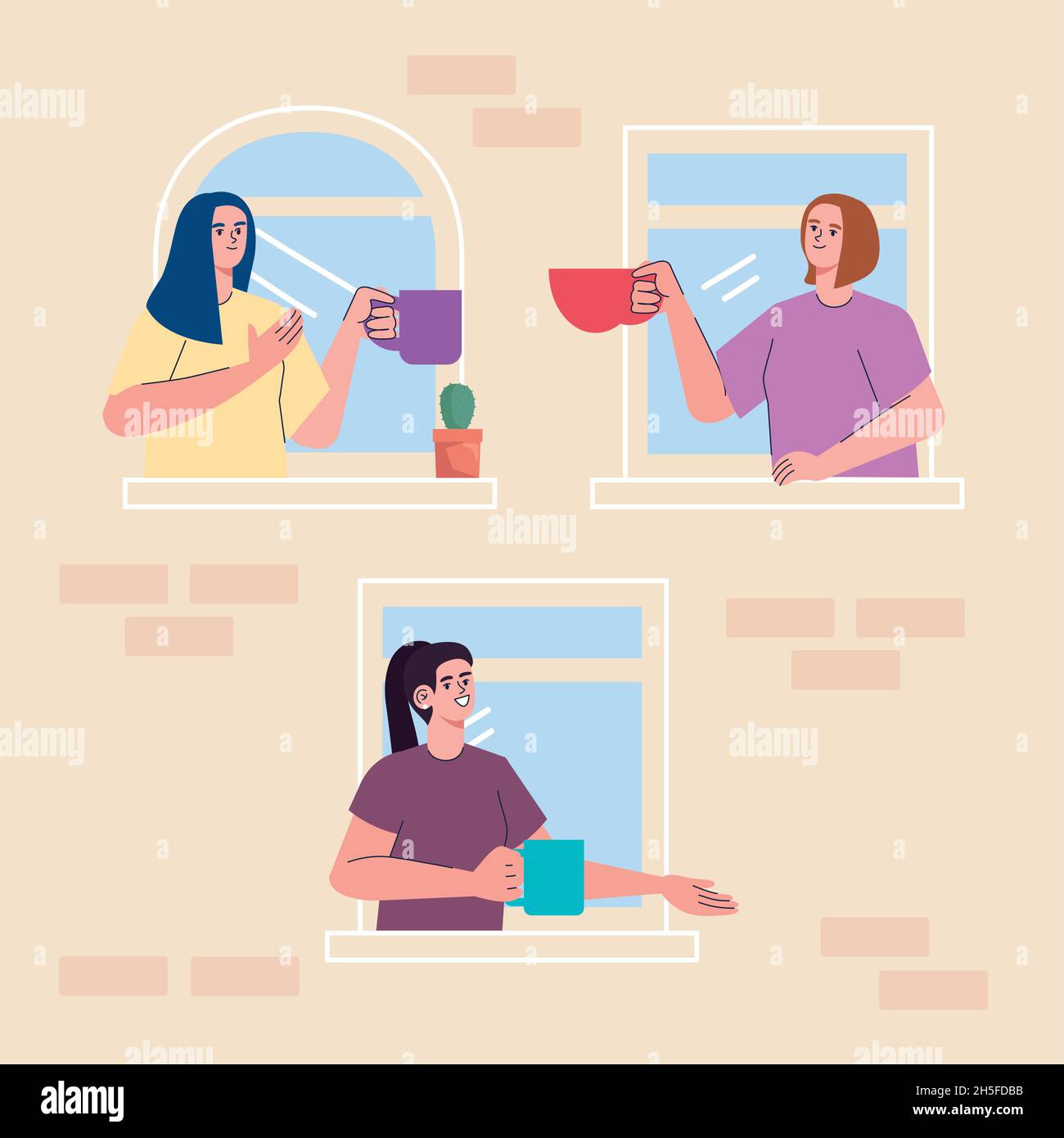 women sharing things through window Stock Vector Image & Art - Alamy