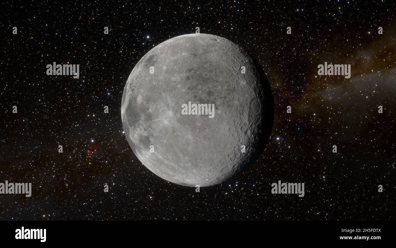 Moon in outer space against the background of stars, planets, galaxies ...