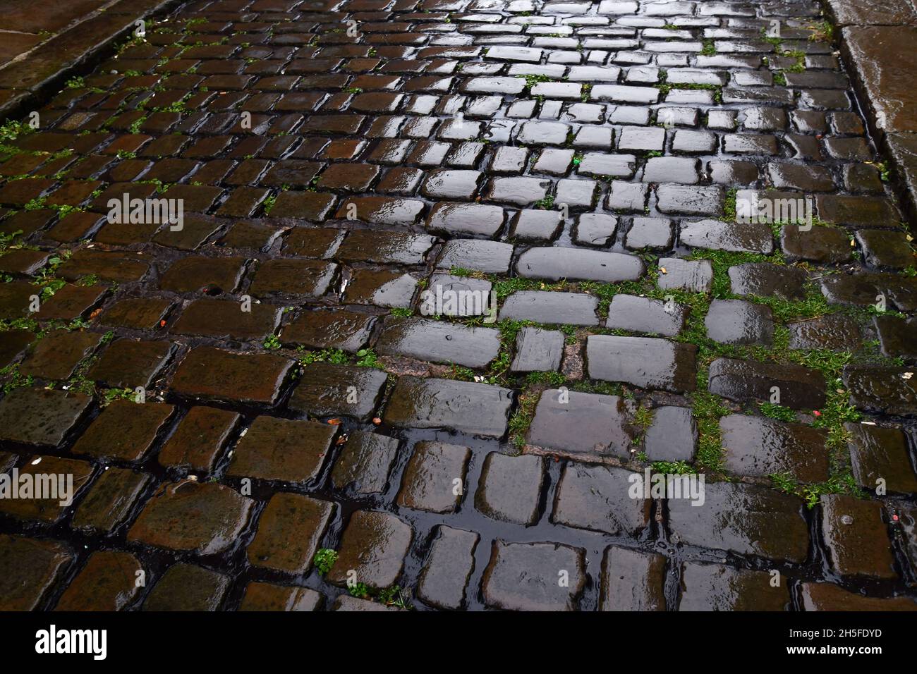 Wet cobbled street Bury, Lancashire, Britain, Uk Stock Photo - Alamy