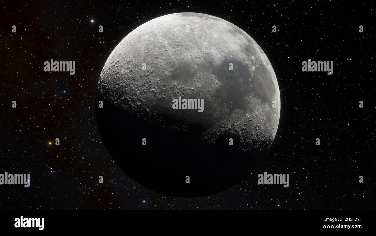 Moon in outer space against the background of stars, planets, galaxies ...