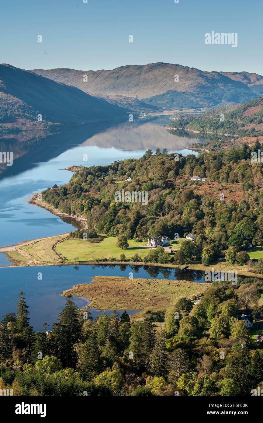 Scottish Highland scenic beauty the calm blue waters of Loch Sunart. at ...