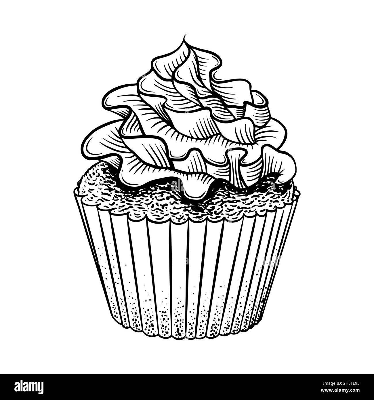 Hand drawn cupcake sketch. Sweet muffin isolated on white background. Vector illustration Stock ...