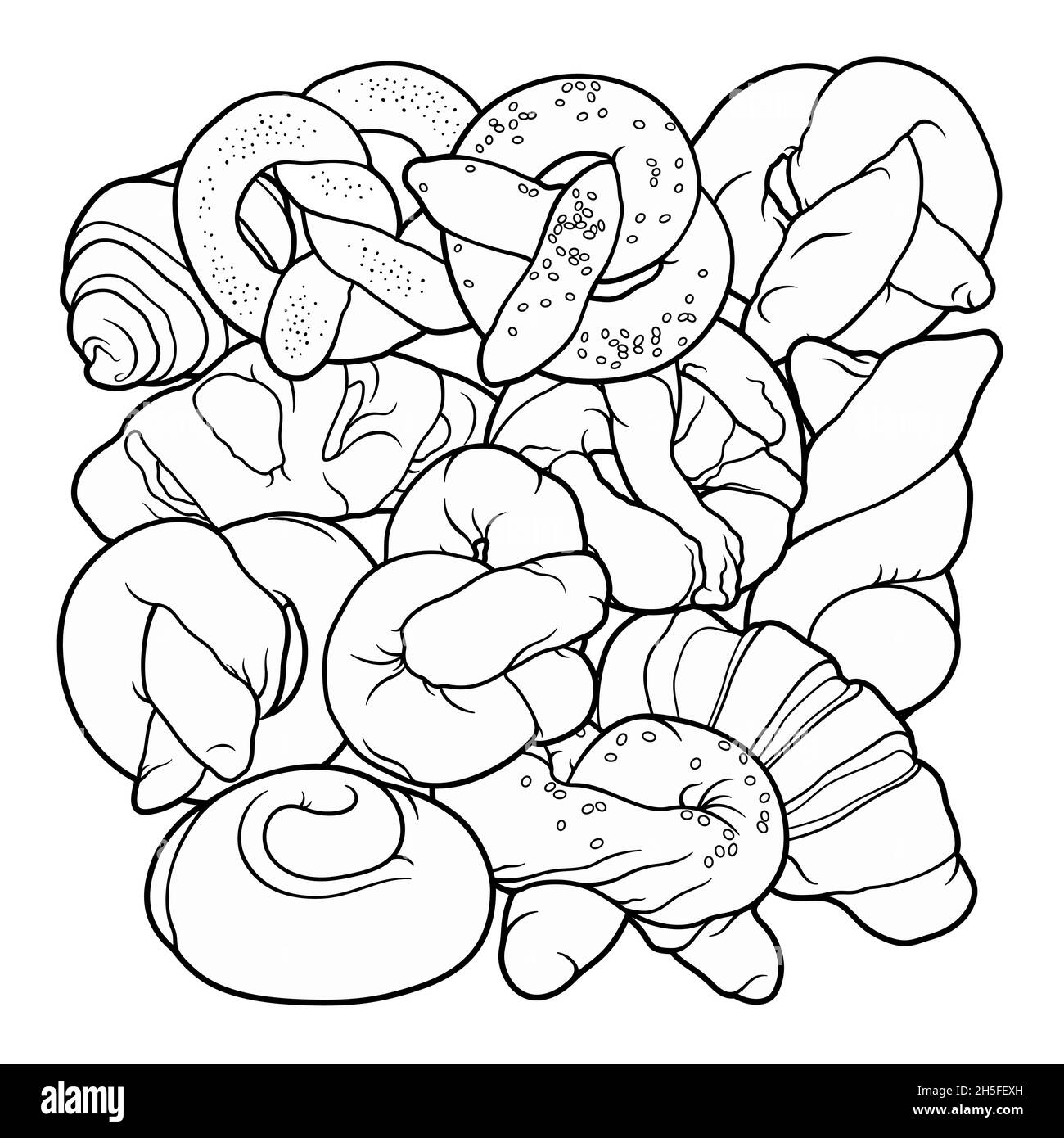 Buns and pastries hand drawn vector doodle line art illustration ...