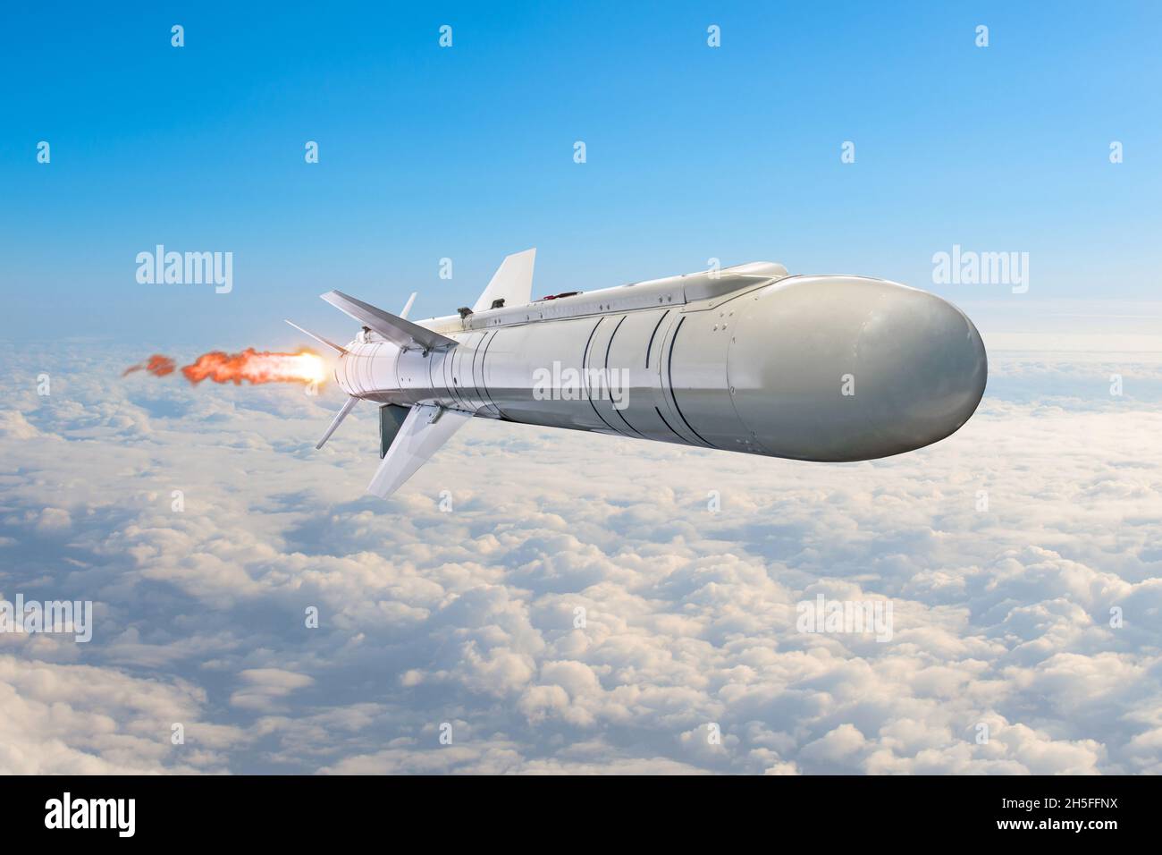 Rocket launch with fire clouds, large rocket with fire and engines ...