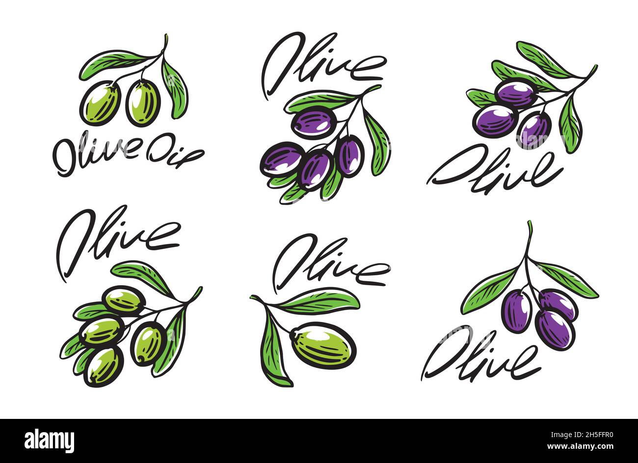 Olives logo set. Badges for label decoration for oils and food Stock ...