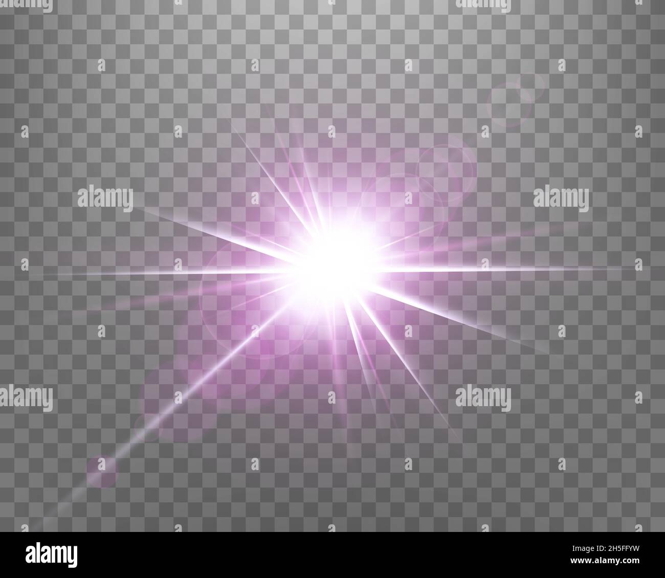 Sunlight lens flare, sun flash with rays and spotlight. Pink glowing ...