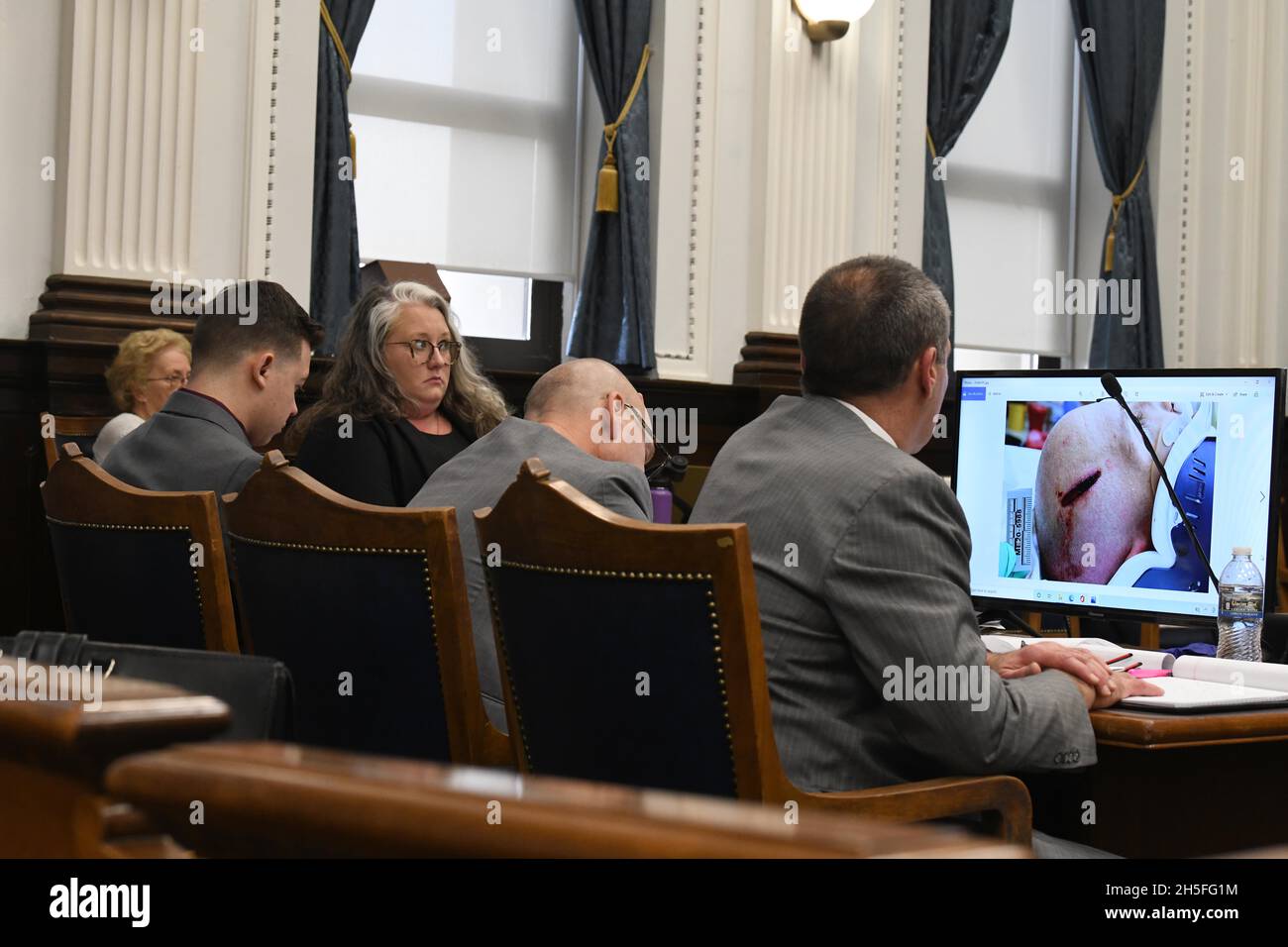 Kenosha, Wisconsin, USA. 9th Nov, 2021. KYLE RITTENHOUSE looks away as ...