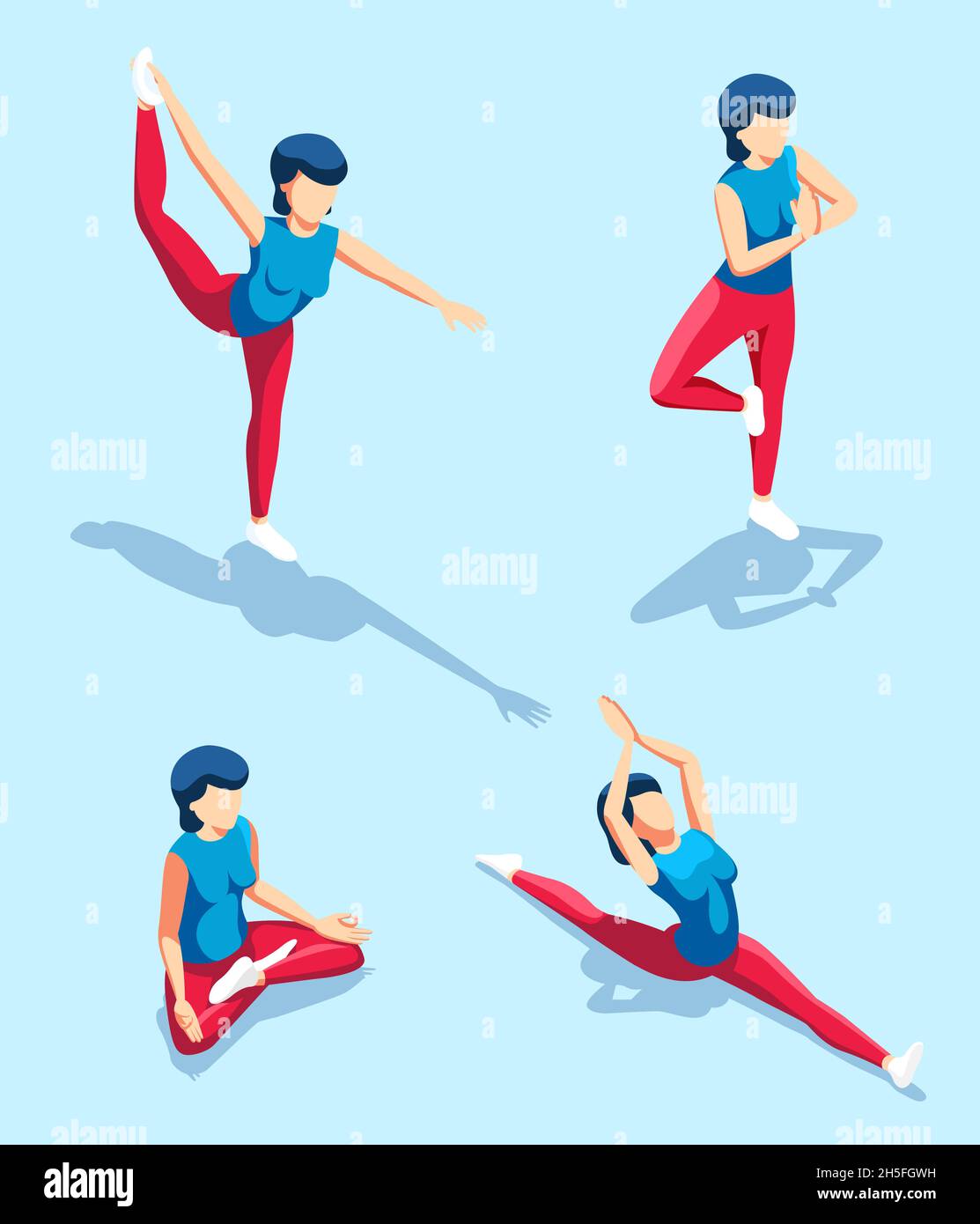 Abstract woman in yoga poses - isometric 3d set Stock Vector Image ...