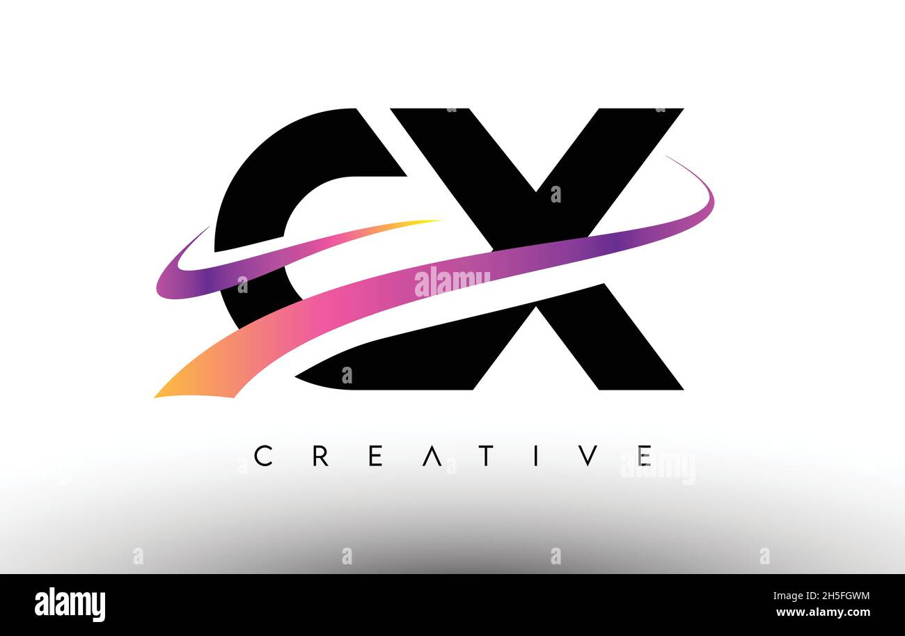 CX Logo Letter Design Icon. CX Letters with Colorful Creative Swoosh Lines Vector Illustration ...