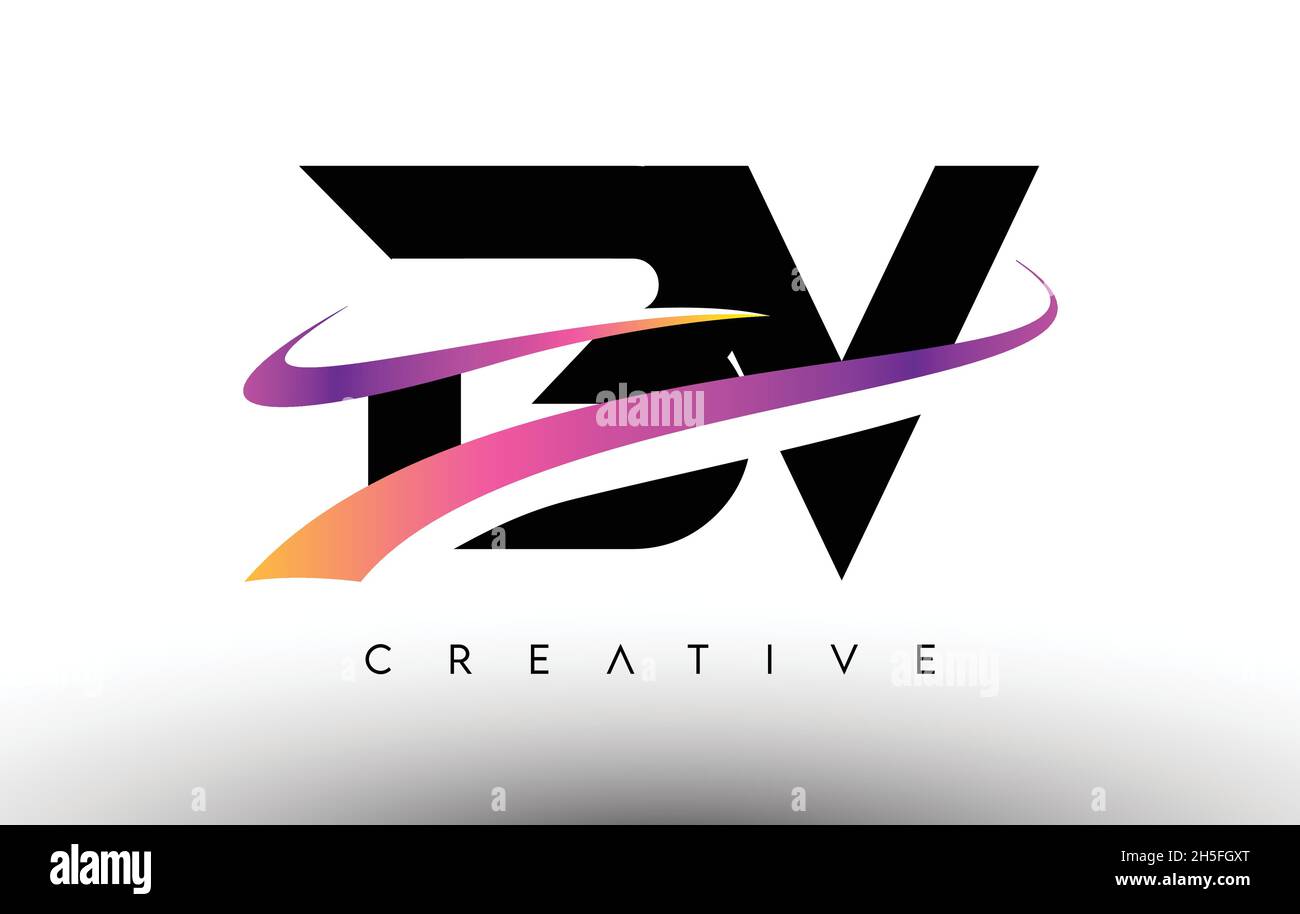BV Logo Letter Design Icon. BV Letters with Colorful Creative Swoosh ...