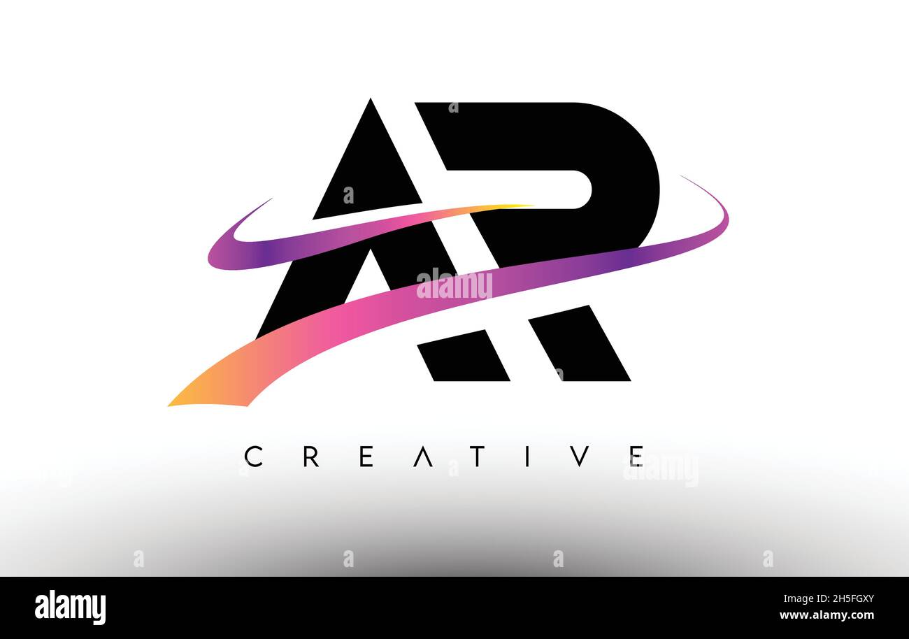 AR Logo Letter Design Icon. AR Letters with Colorful Creative Swoosh ...