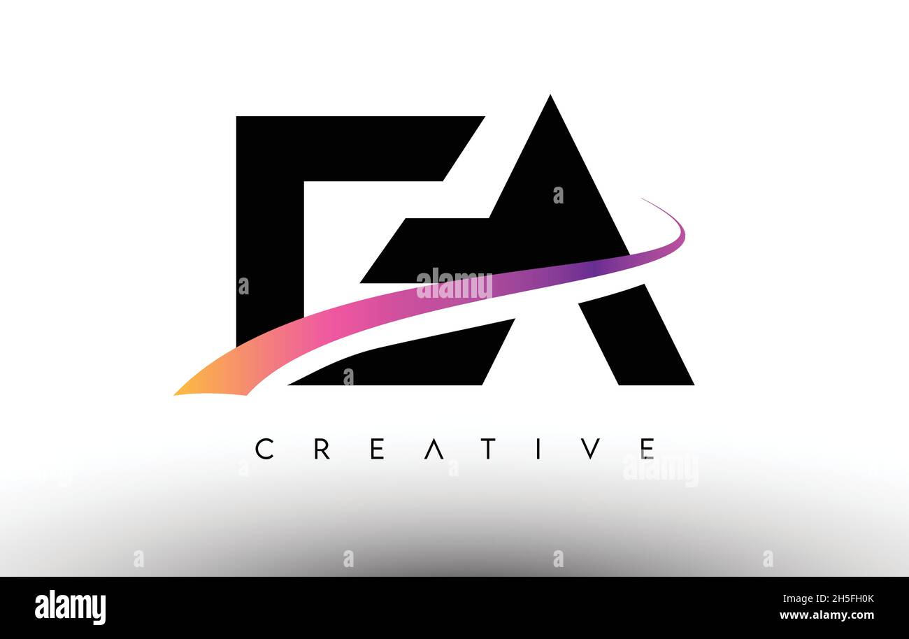 EA Logo Letter Design Icon. EA Letters with Colorful Creative Swoosh ...