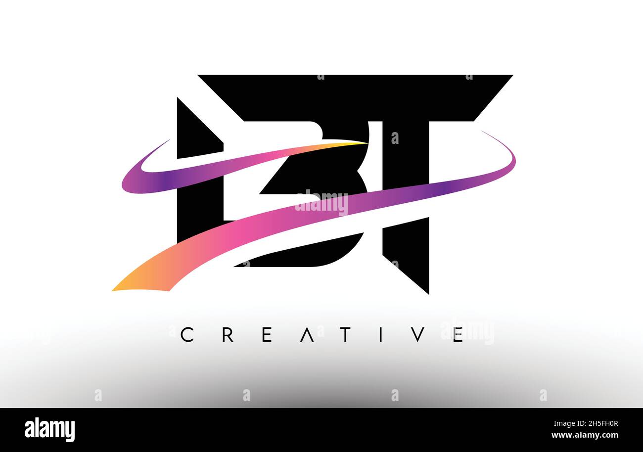 BT Logo Letter Design Icon. BT Letters with Colorful Creative Swoosh ...
